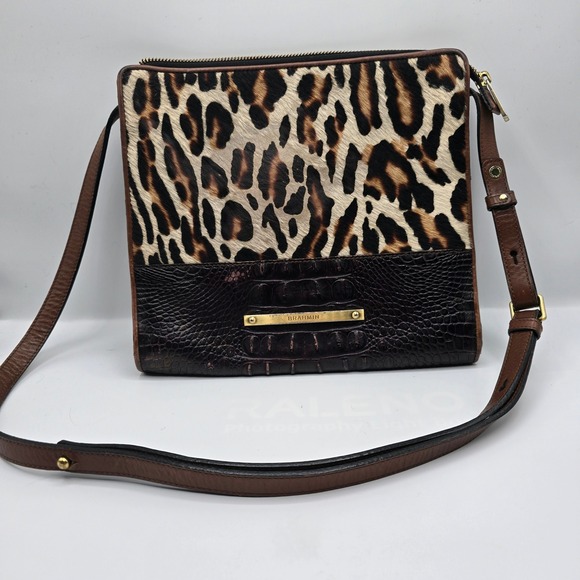 Brahmin | Bags | Brahmin Shoulder Bag Leopard Print Genuine Fur Croc ...